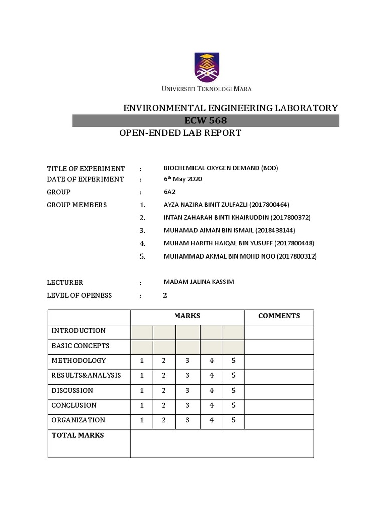 BOD LAB Report | PDF | Sewage | Physical Sciences