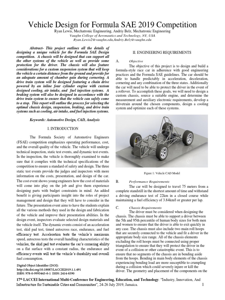 Formula SAE Vehicle Design Overview | PDF | Vehicles | Manufactured Goods