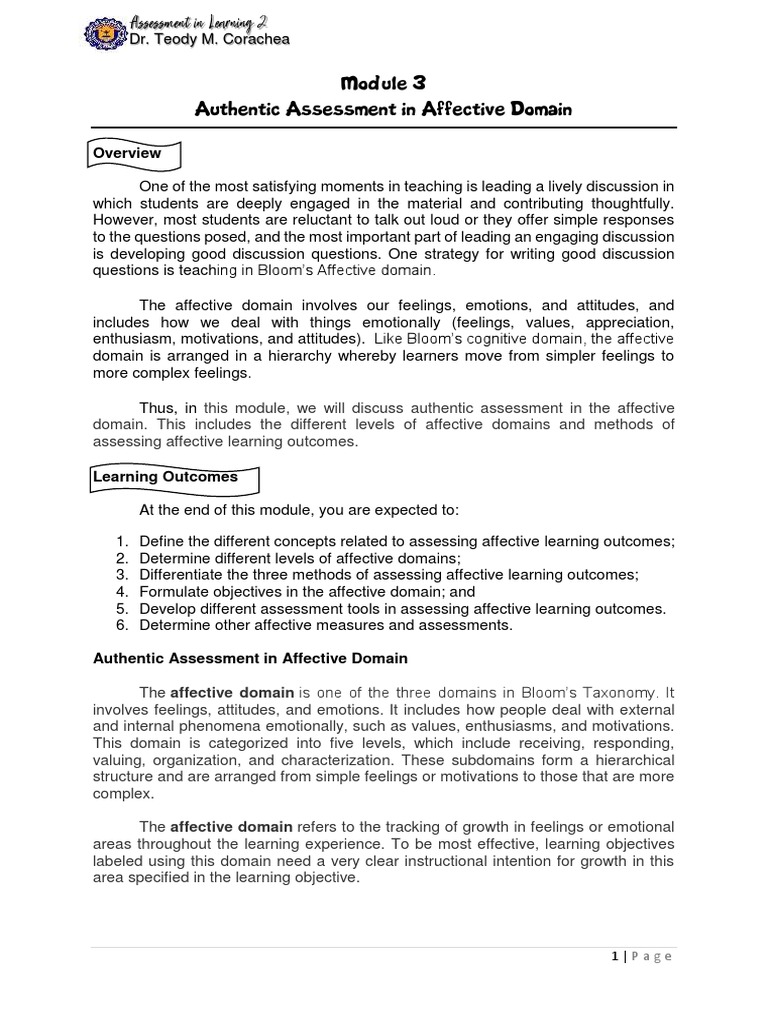 Module 3 Authentic Assessment in Affective Domain PDF | PDF | Affect (Psychology) | Attitude ...