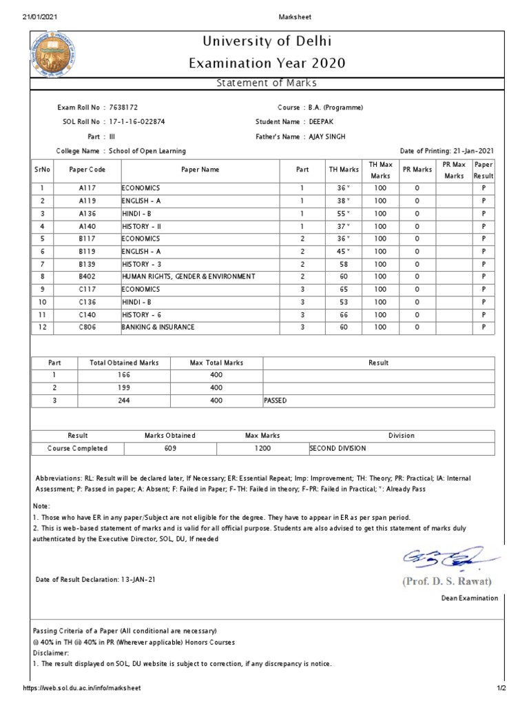 School of Open Learning - Home - SOL Result | PDF | Educational ...