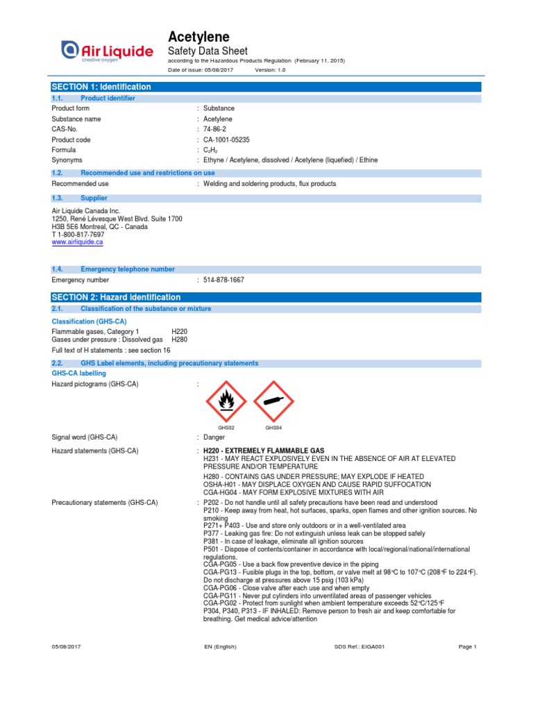 Acetylene MSDS | PDF | Personal Protective Equipment | Firefighting