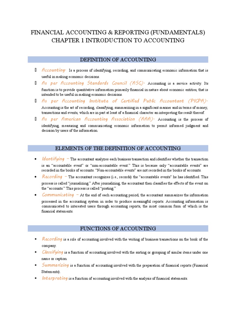 Financial Accounting & Reporting (Fundamentals) Chapter 1 Introduction ...