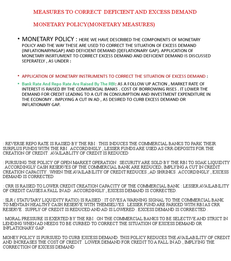Monetary Policy:: Measures To Correct Deficient and Excess Demand ...