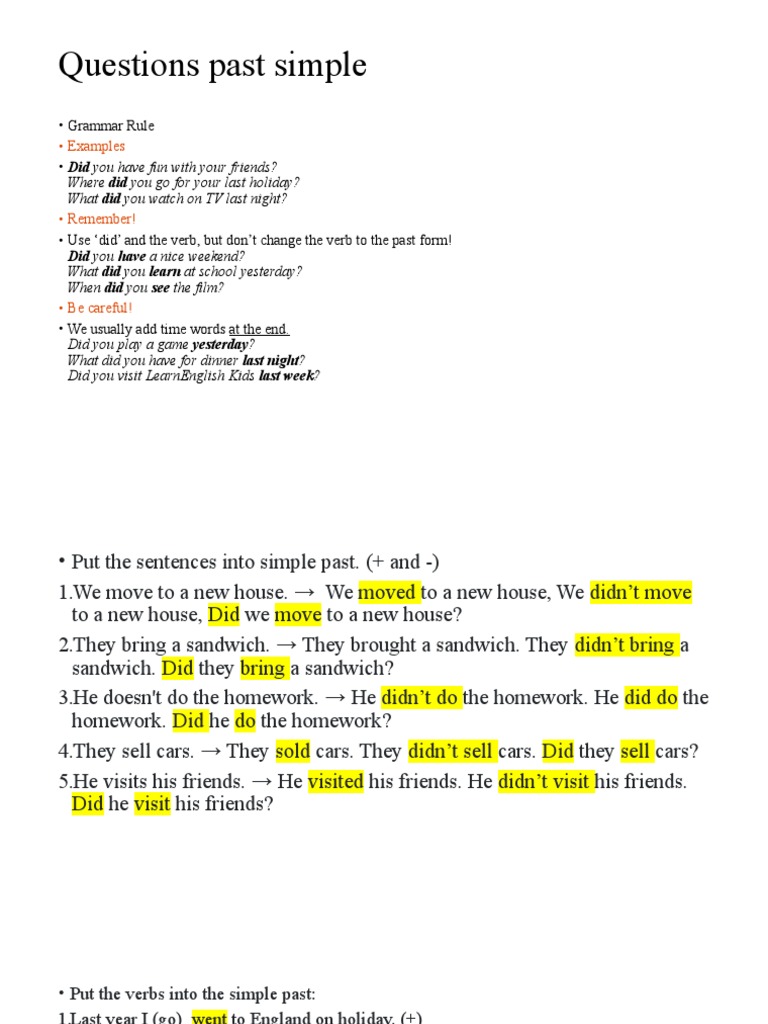 Questions Past Simple: - Grammar Rule - Did You Have Fun With Your ...