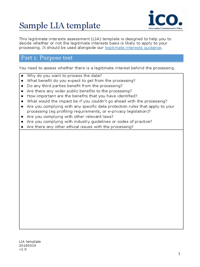 Sample LIA Template: Part 1: Purpose Test | PDF | Justice | Crime ...