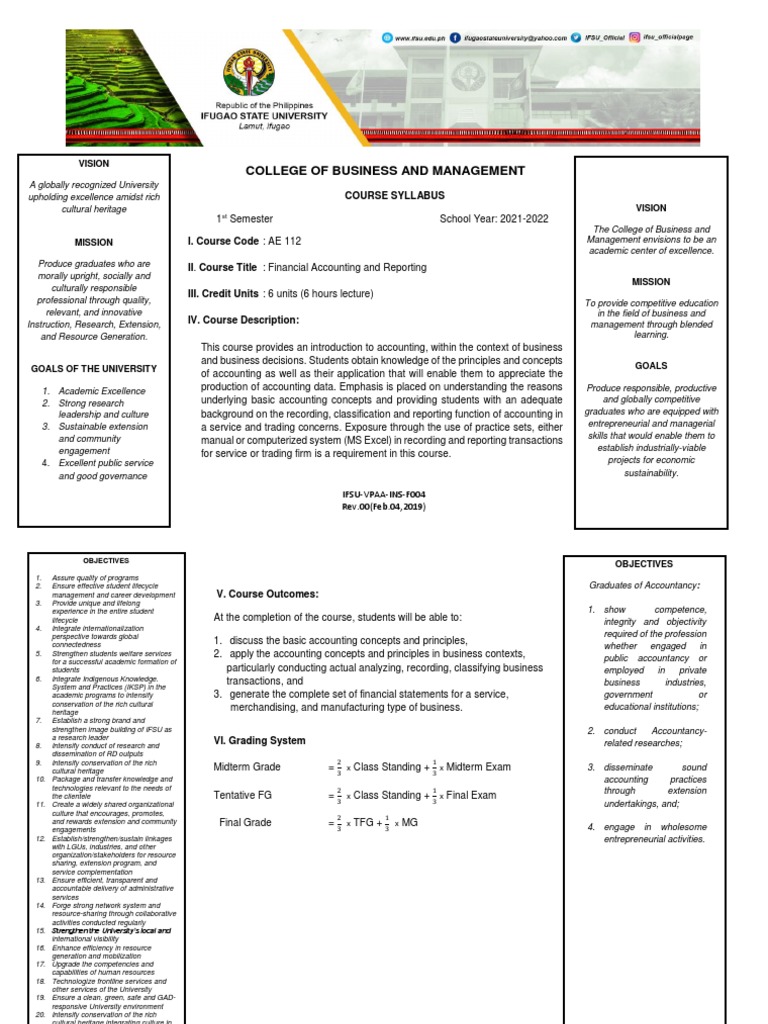 College of Business and Management: Course Syllabus | PDF | Accounting ...