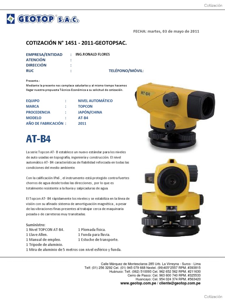 Proforma Nivel Topcon Atb4-Ing - Ronald Flores | PDF | Naturaleza