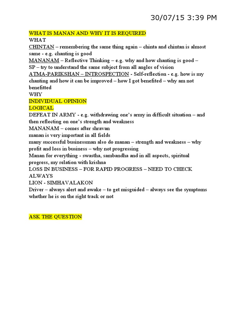 What Is Manan and Why It Is Required | PDF | Thought | Attitude ...