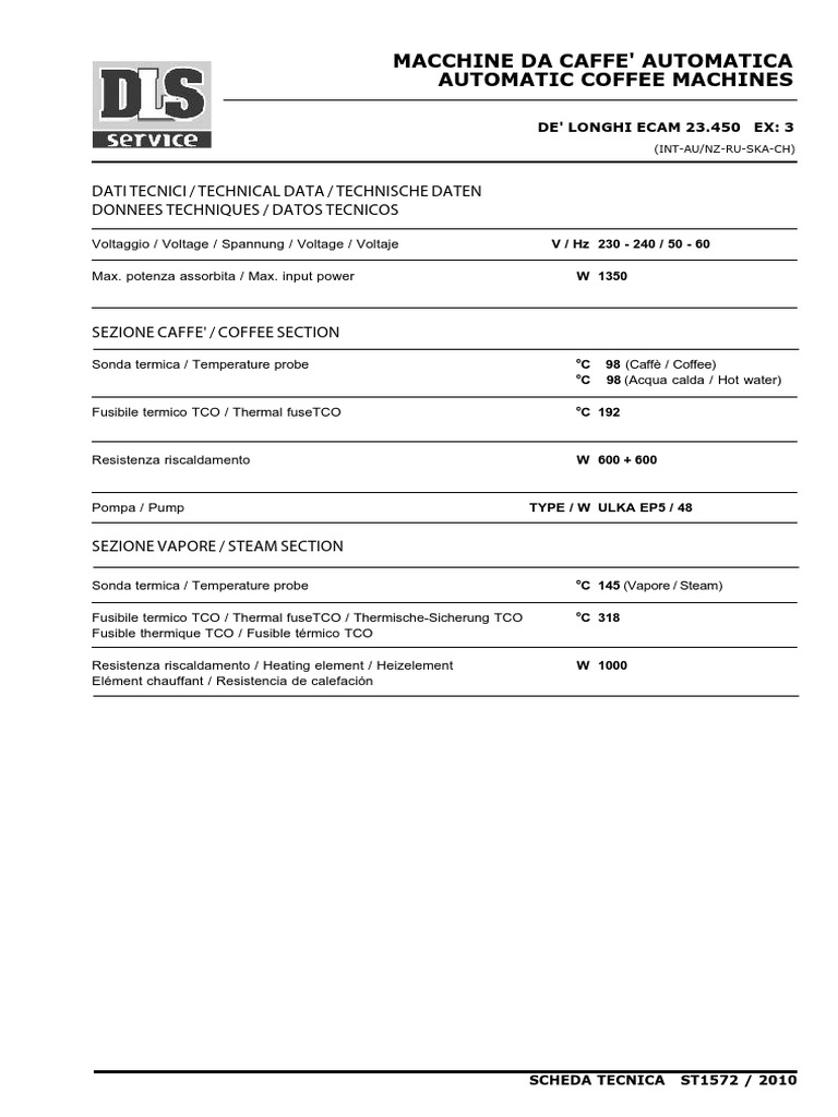 ECAM 23.450 (EX3) - Service Manual | PDF