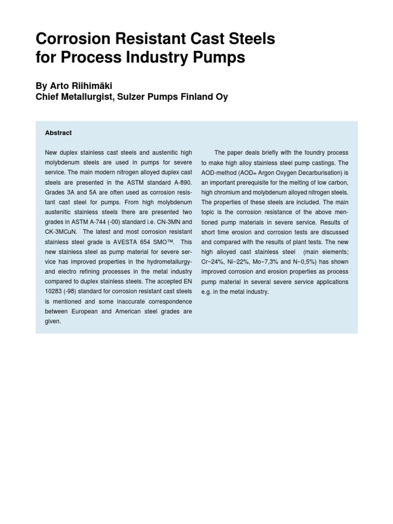 Corrosion Resistant A890 Sulzer | PDF | Stainless Steel | Steel