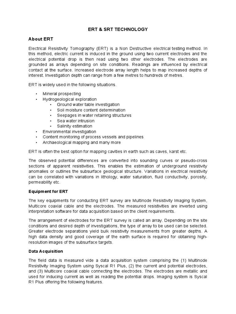 ERT & SRT Technology R0 | PDF | Seismology | Applied And ...