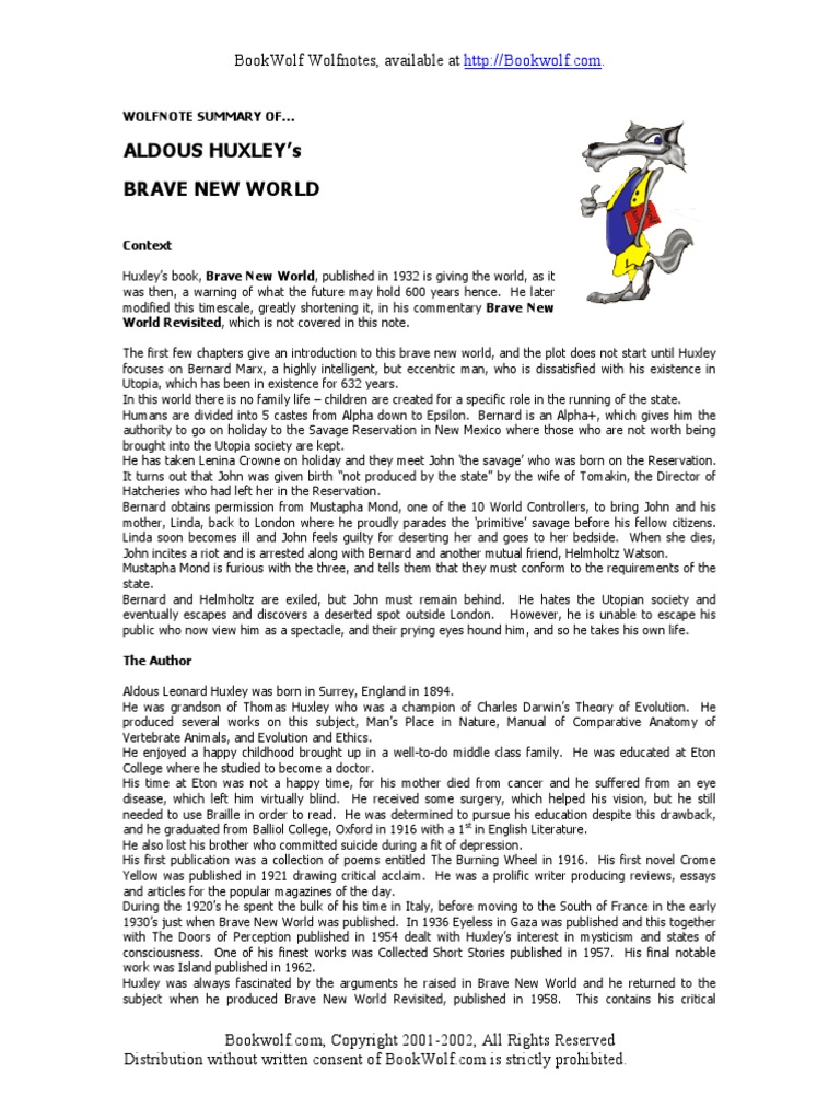 Aldous Huxley S Brave New World Bookwolf | PDF