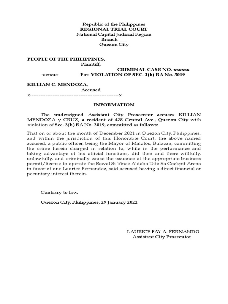 Criminal Case: Mendoza Violation RA 3019 | PDF | Prosecutor ...