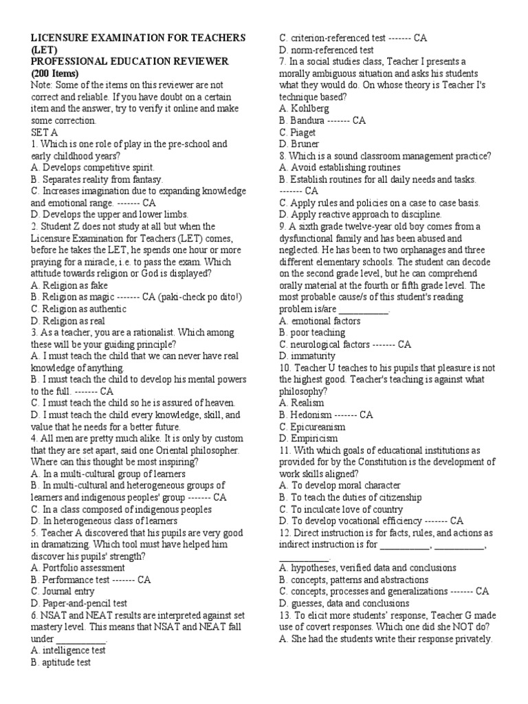 LET Professional Education Reviewer Guide | PDF | Teachers | Learning