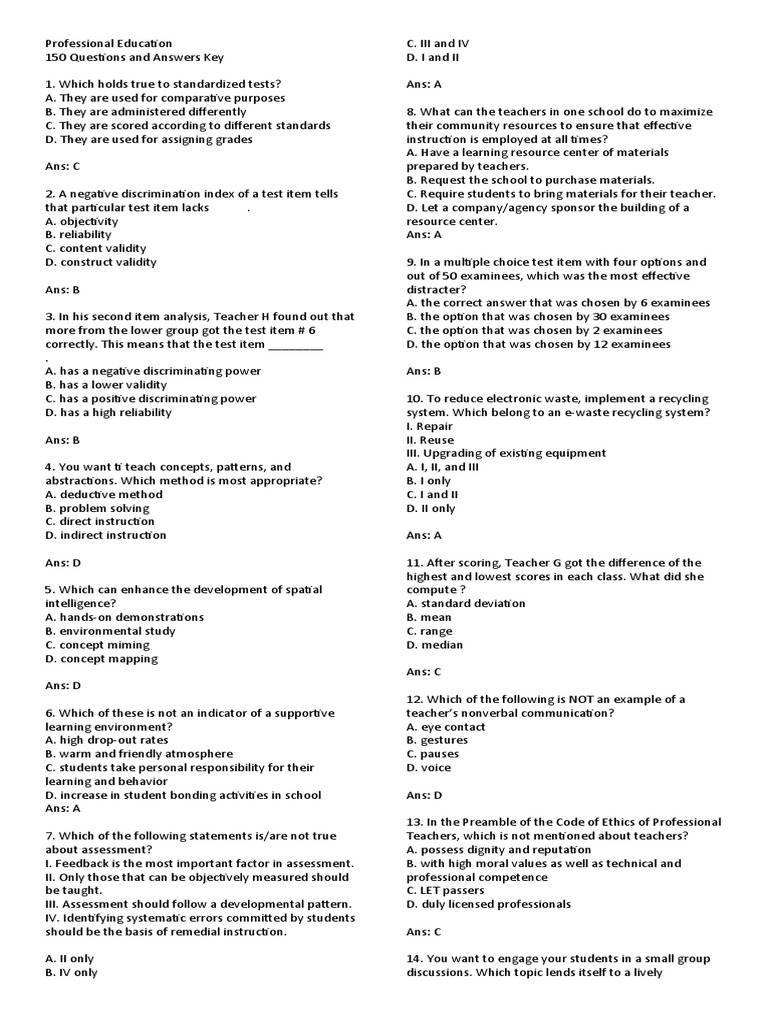 Professional Education | PDF | Test (Assessment) | Teachers