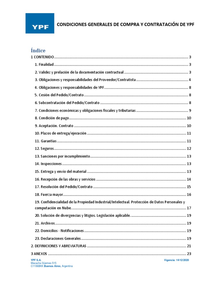 Ypf Condiciones Generales de Compras y Contrataciones | PDF | Pagos | Impuestos