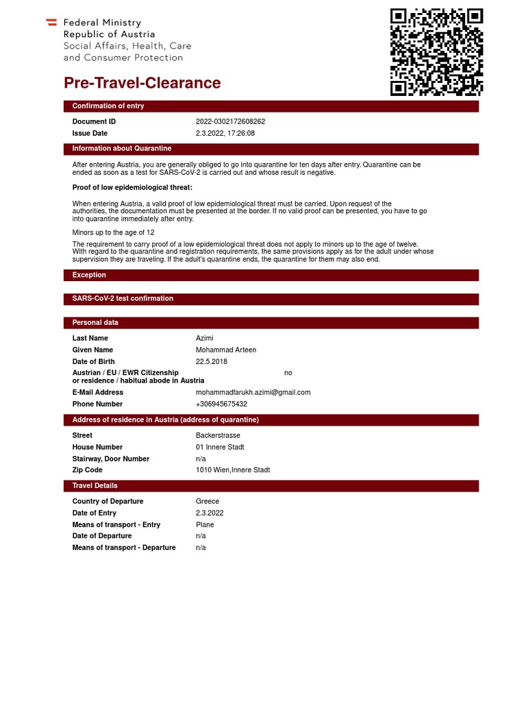 Pre Travel Clearance | PDF