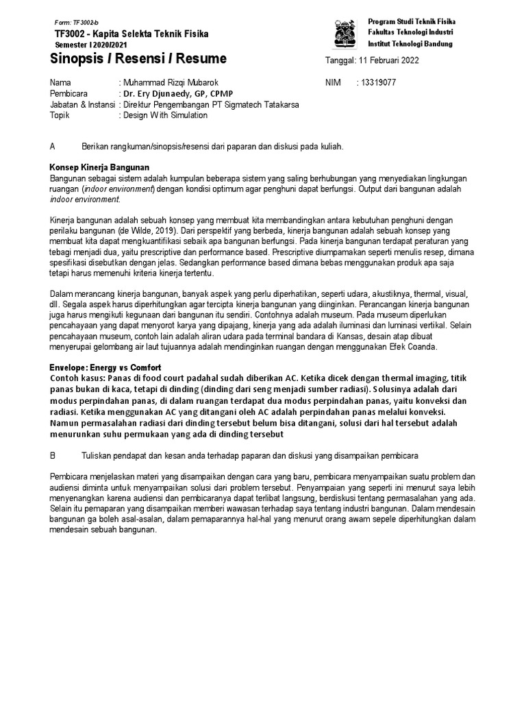 Muhammad Rizqi Mubarok - TF3002 - RESUME - 11 Februari 2022 | PDF