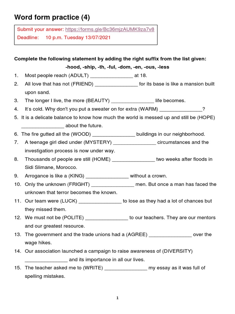 0709-Word Form Practice 4 | PDF