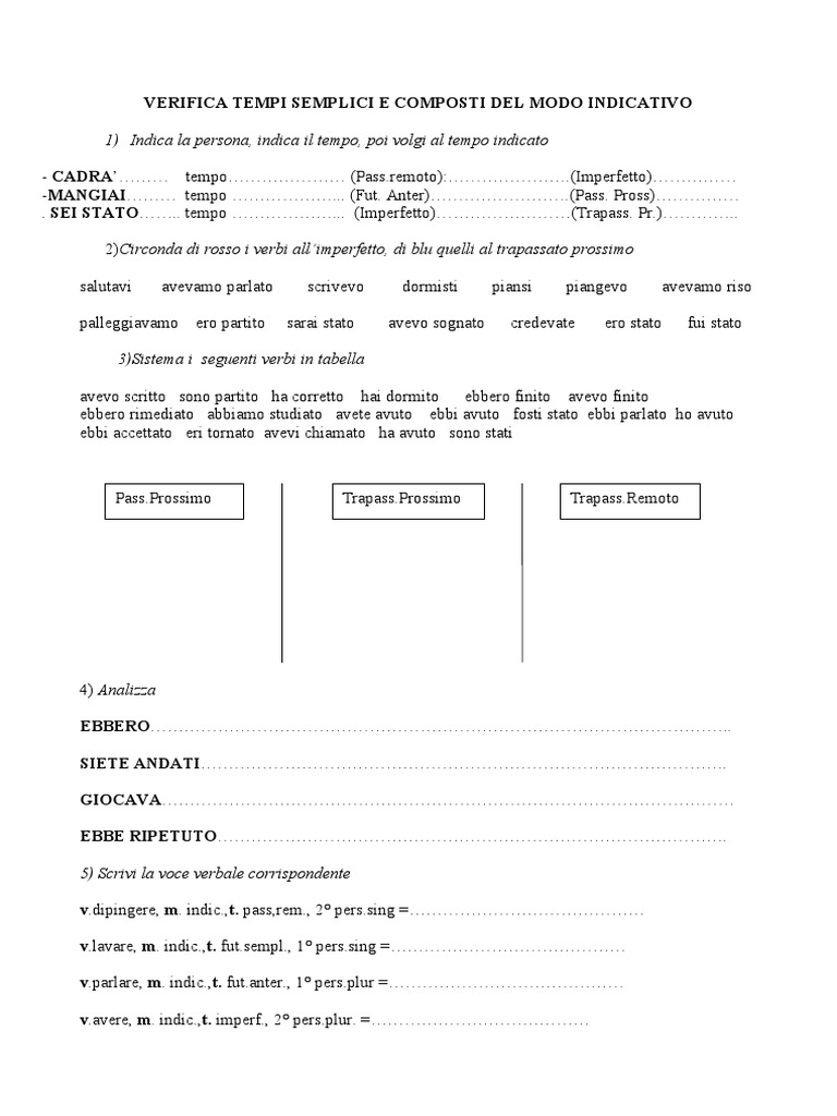 Verifica Verbi Indicativo | PDF