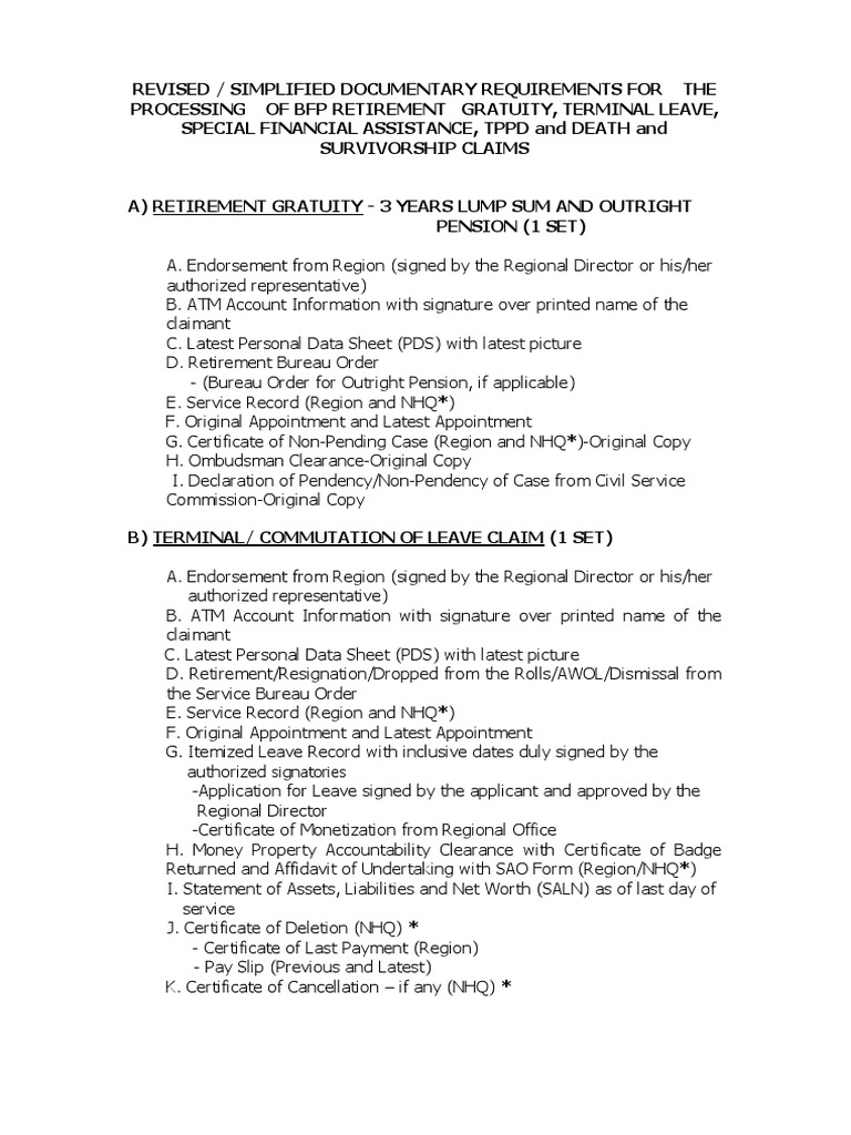 BFP Retirement and Benefits Requirements | PDF | Adjudication | Common Law