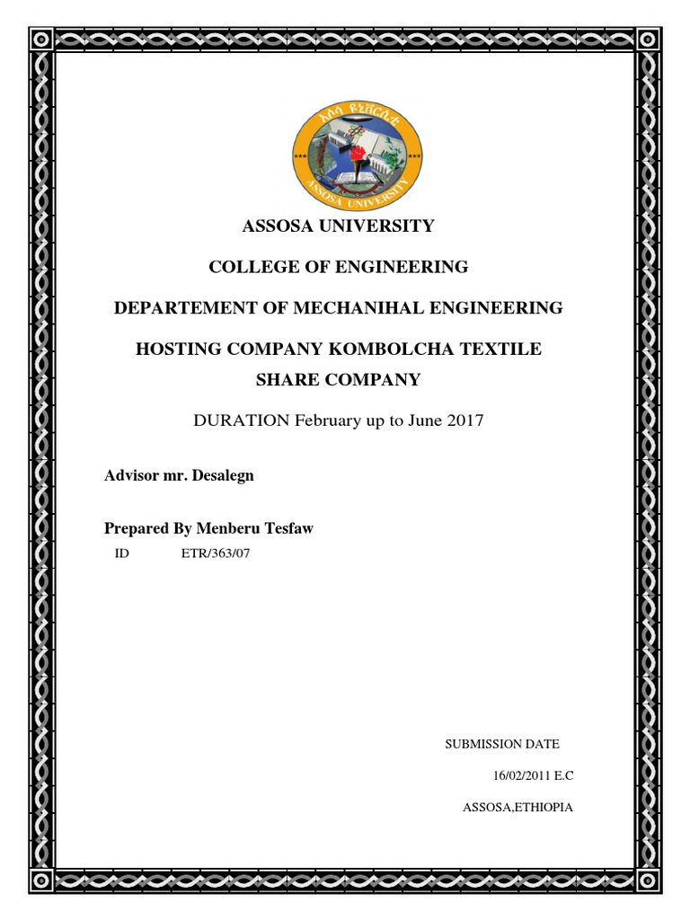 At Asu Menberu Tesfaw Intern Report | PDF | Spinning (Textiles) | Loom
