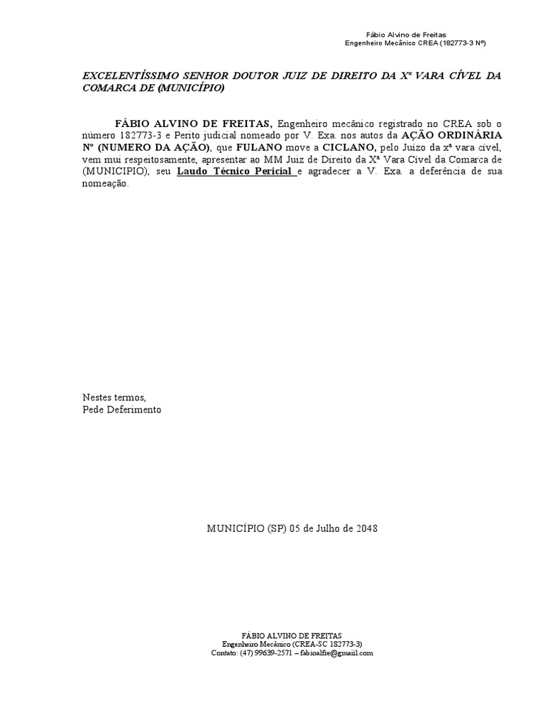 Modelo de Laudo Pericial | PDF | Testemunha especializada | Engenheiro