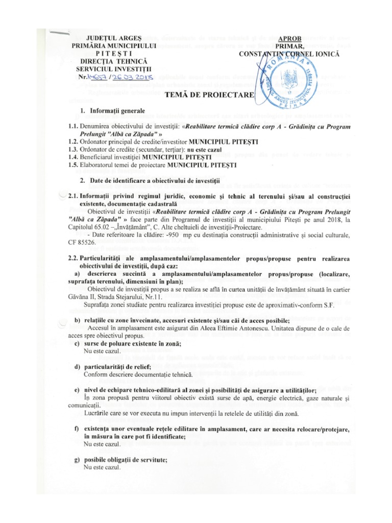 Tema de Proiectare Lot 1 Alba Ca Zapada | PDF