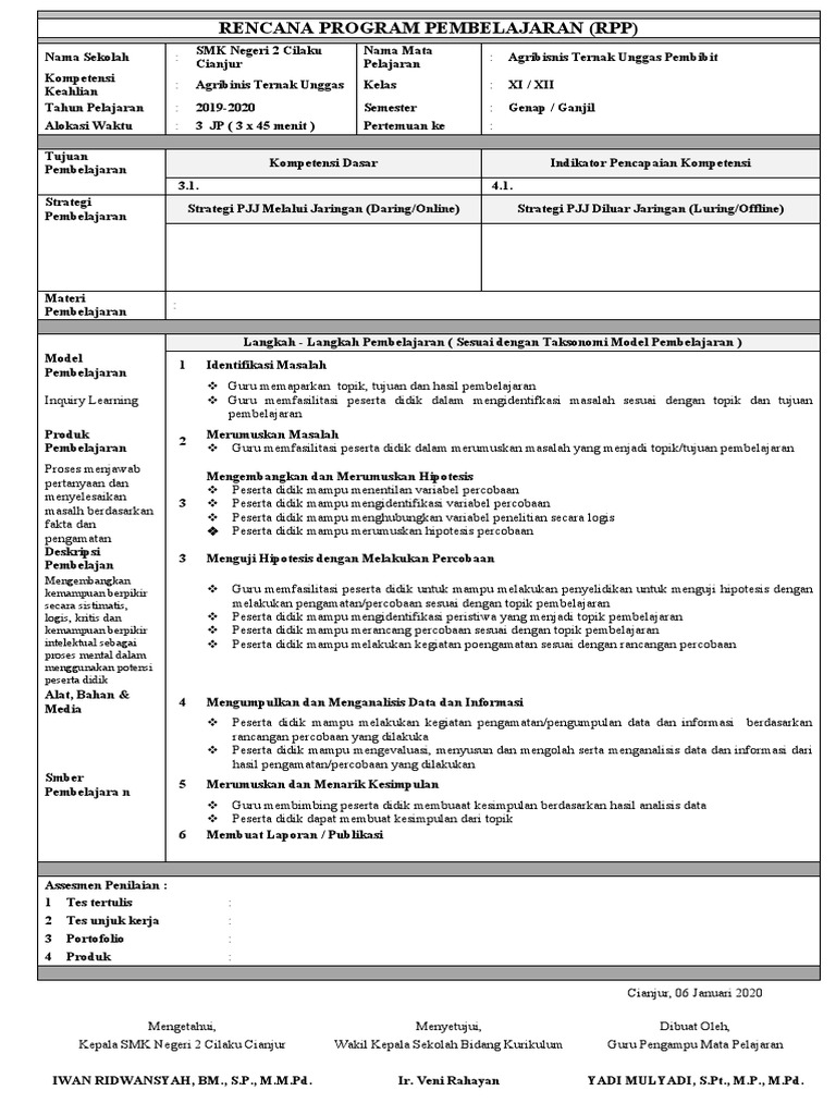 Format RPP Model Inquiry Learning | PDF