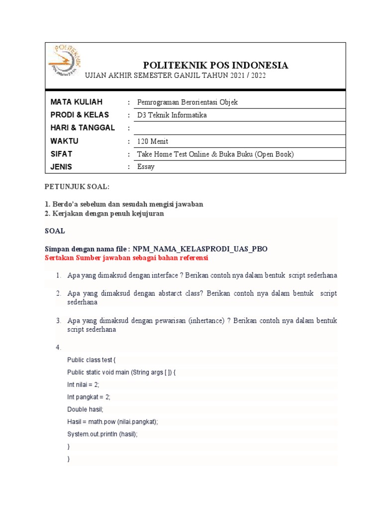 Soal Uas Pbo - Iwan Setiawan | PDF | Komputer