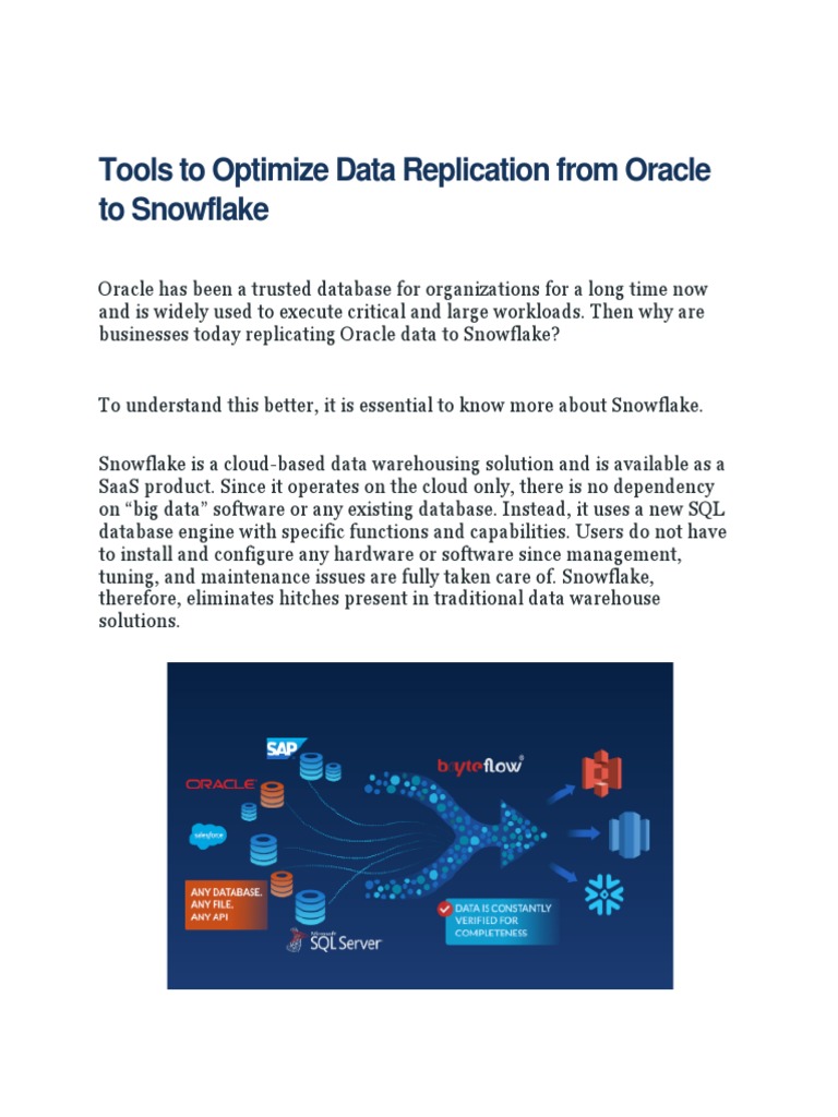 Tools To Optimize Data Replication From Oracle To Snowflake Pdf Databases Cloud Computing