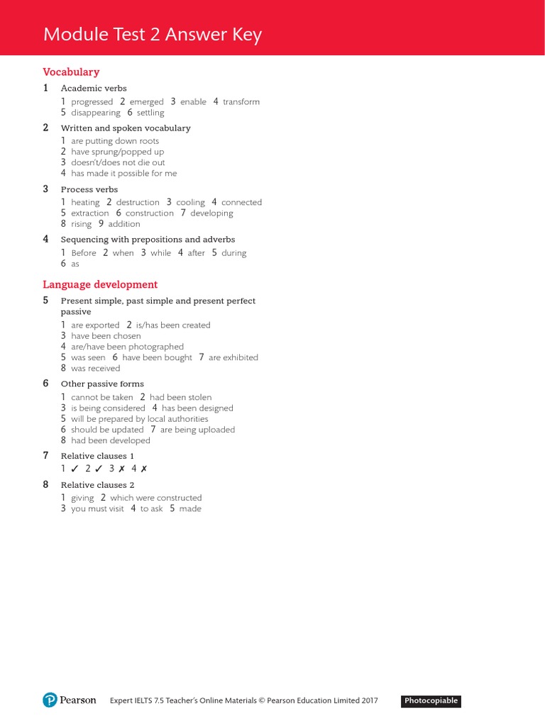 Module Test 2 Answer Key: Vocabulary | PDF