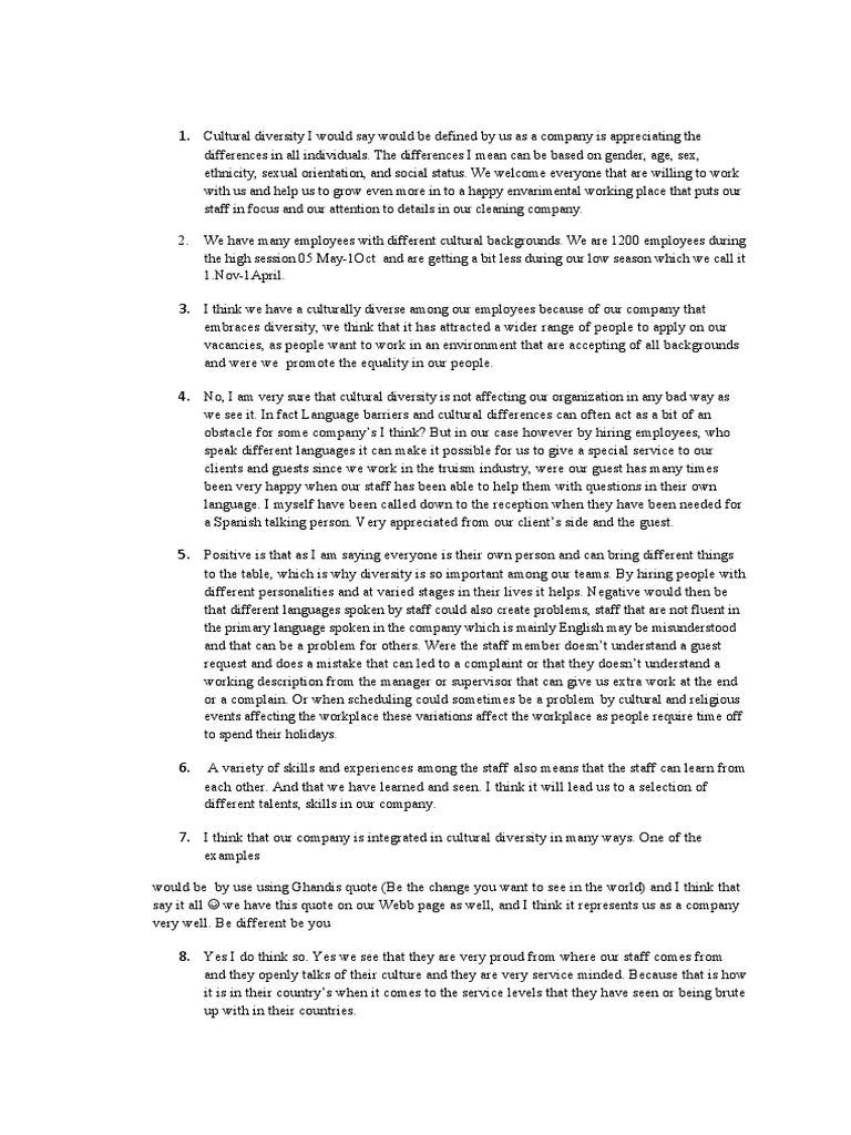 Cultural Diversity Questions 1-10 | PDF | Cultural Diversity ...