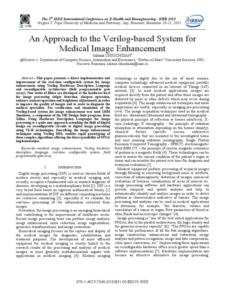An Approach To The Verilog-Based System For Medical Image Enhancement | PDF | Field Programmable ...