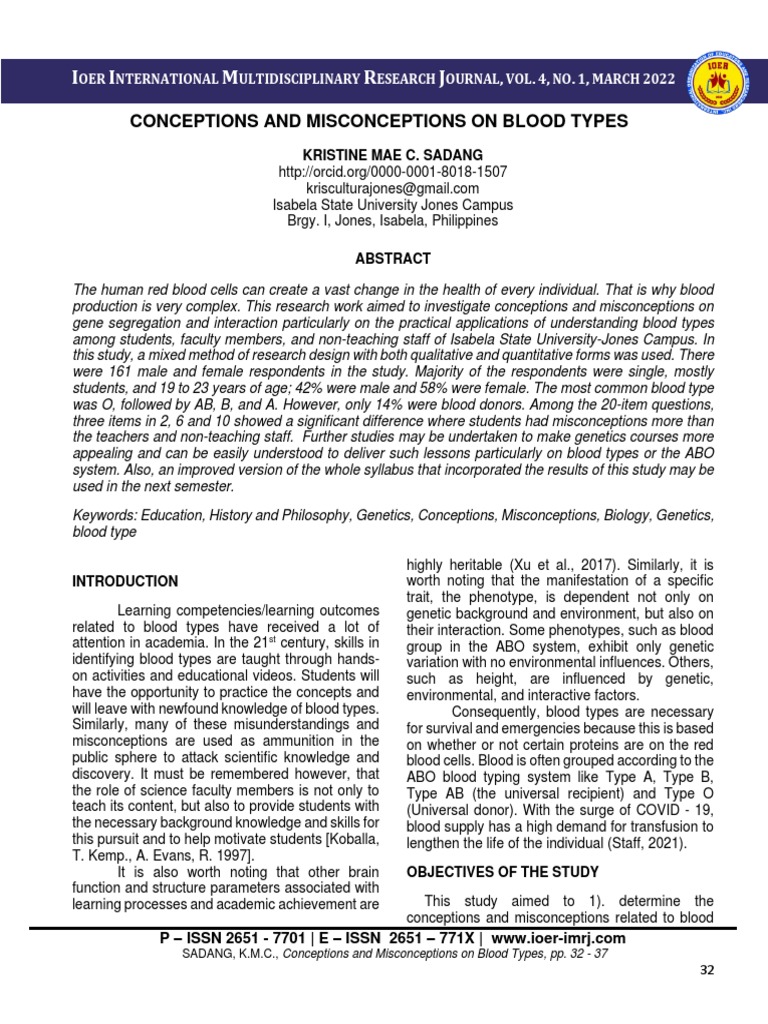 Conceptions and Misconceptions On Blood Types | PDF