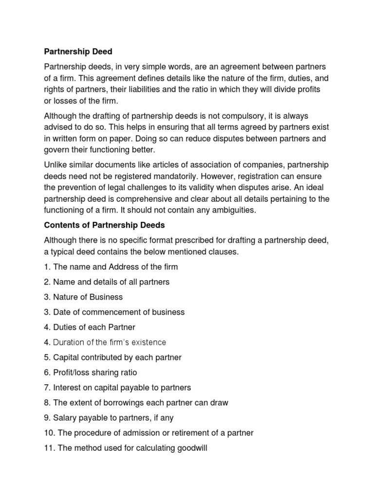 Partnership Deed | PDF