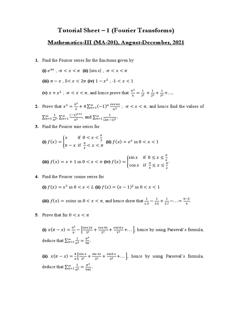 Fourier Transforms Questions Pdf 