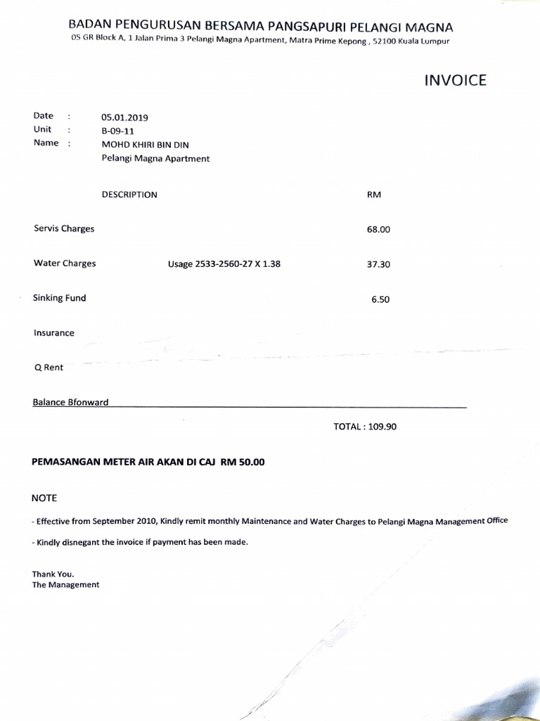Invoice: Badan Pengurusan Bersama Pangsapuri Pelangi Magna | PDF