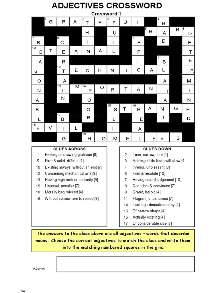 Adjectives Crosswords | PDF | Crossword | Adjective