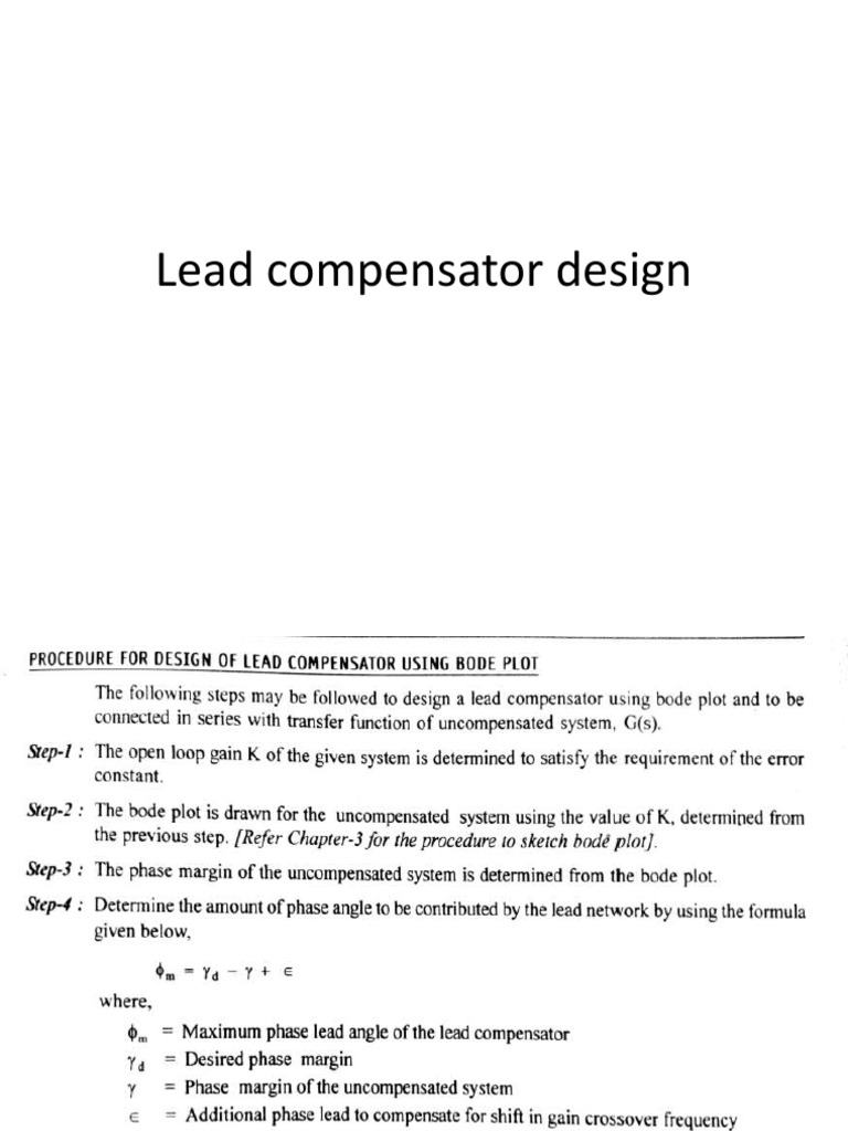 Lead Compensator For A Control System | PDF
