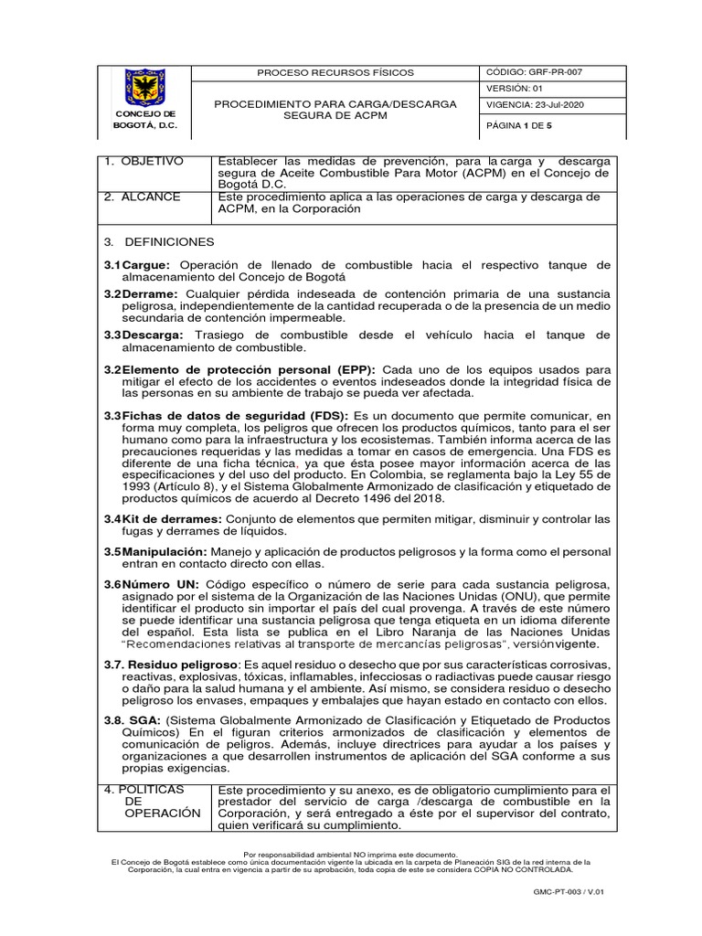 Procedimientos de seguridad para la carga y descarga de combustible ...