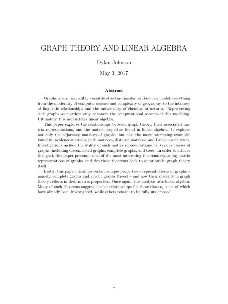 Dylan Johnson Graph Theory and Linear Algebra | Download Free PDF ...