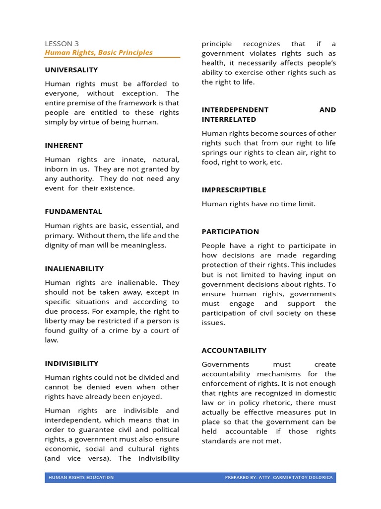 Lesson 3 - Human Rights, Basic Principles | PDF | Human Rights | Rights