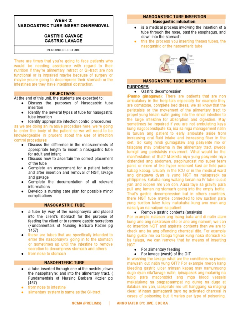 Week 3: Nasogastric Tube Insertion/Removal Gastric Gavage Gastric ...