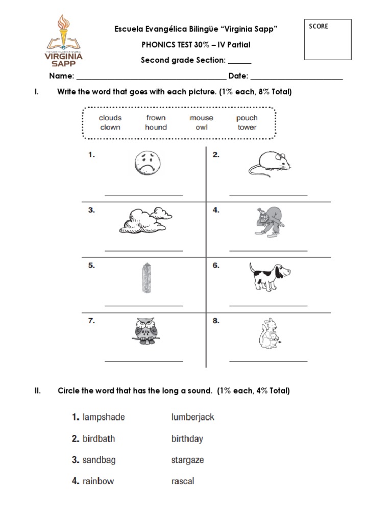 Ad3ec 2nd Grade Phonics Test IV Partial | PDF