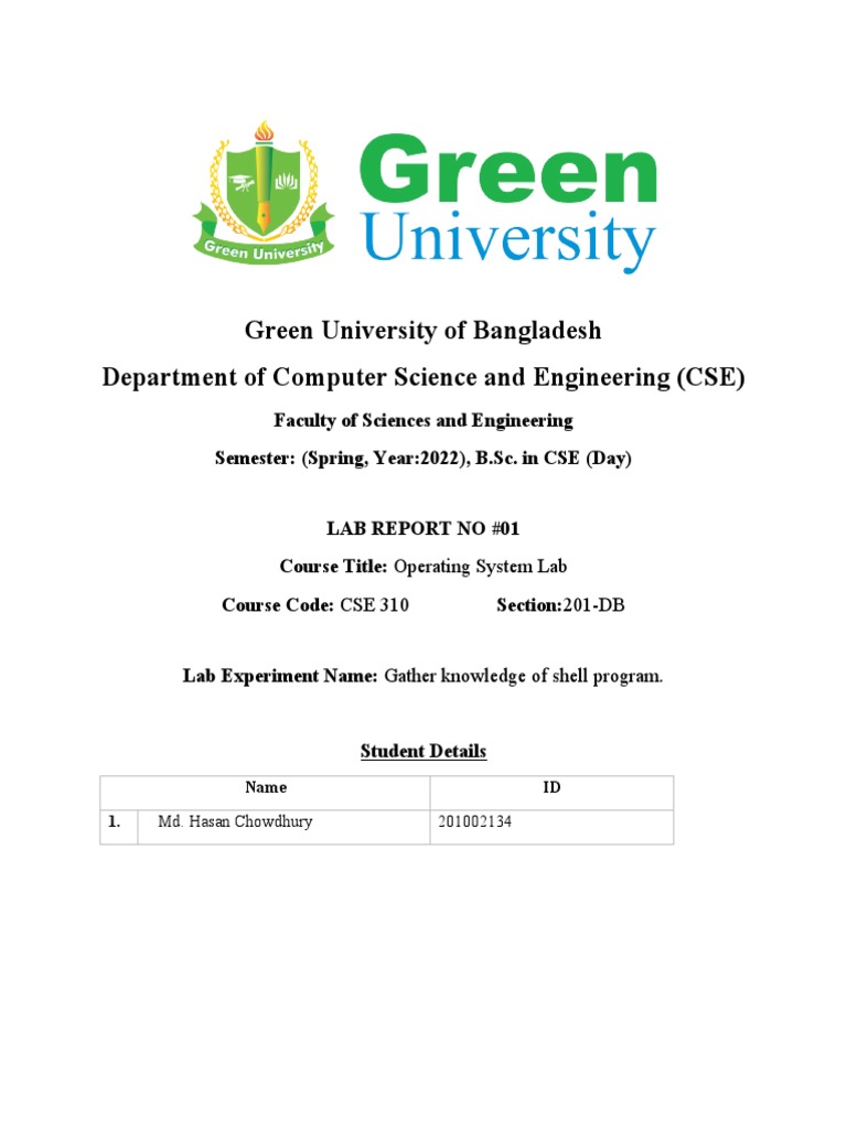 CSE Shell Programming Lab Report | PDF