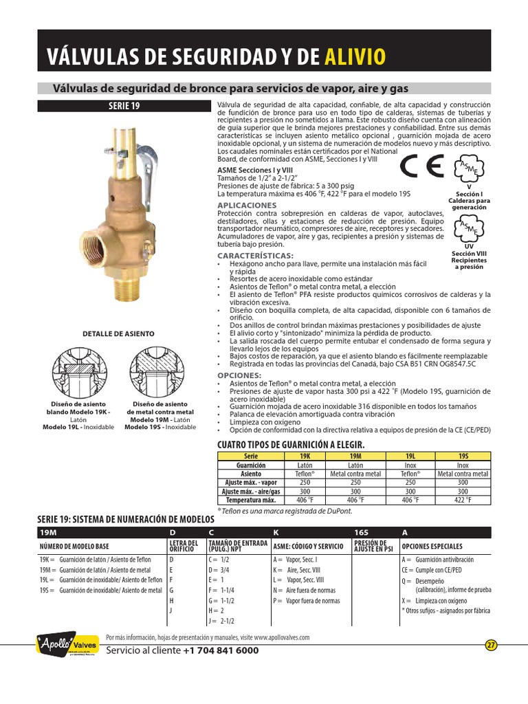 Válvula Apollo Serie 19M | PDF | Presión | Ingeniería de Edificación