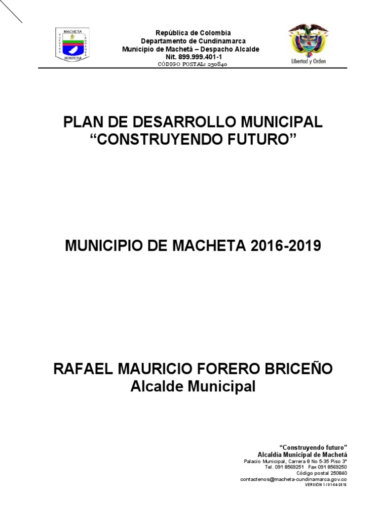 Plan de Desarollo Macheta 2016 - 2019 | PDF