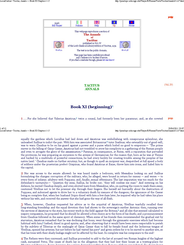LacusCurtius - Tacitus, Annals - Book XI Chapters 1-15 | PDF | Claudius ...