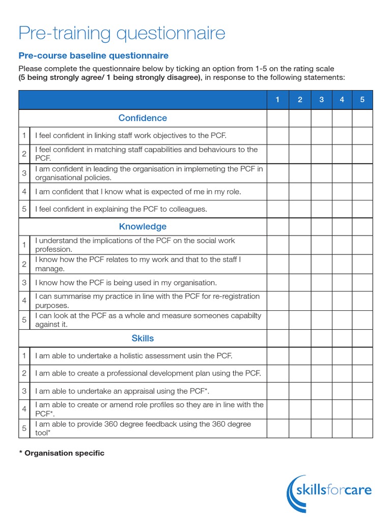 Pre Training Questionnaires | PDF | Social Work | Questionnaire